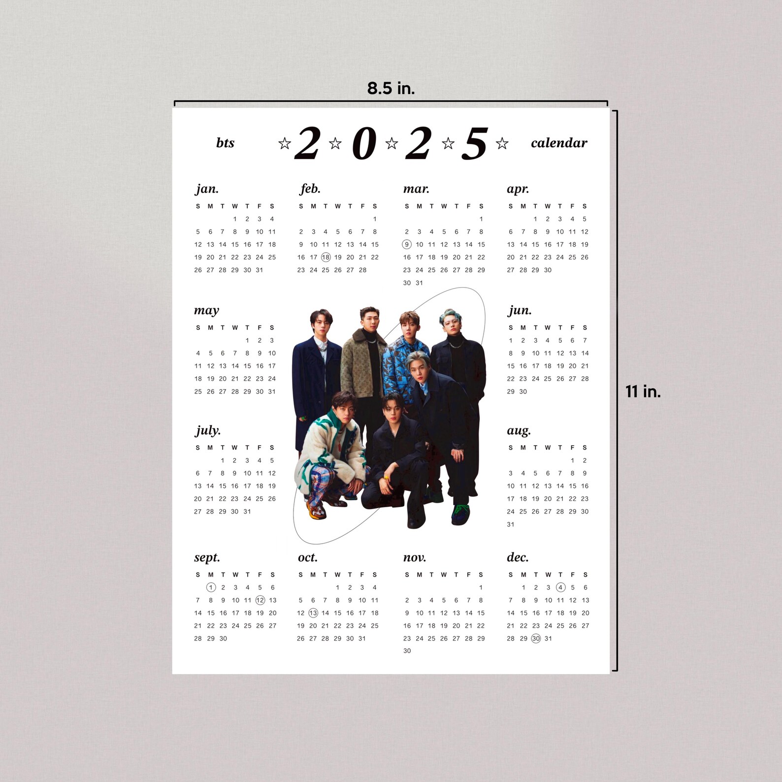 BTS 2025 Wall Calendar Poster - Etsy