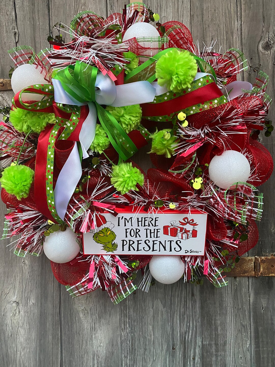 Here for the Presents Grinch Christmas Wreath - Etsy
