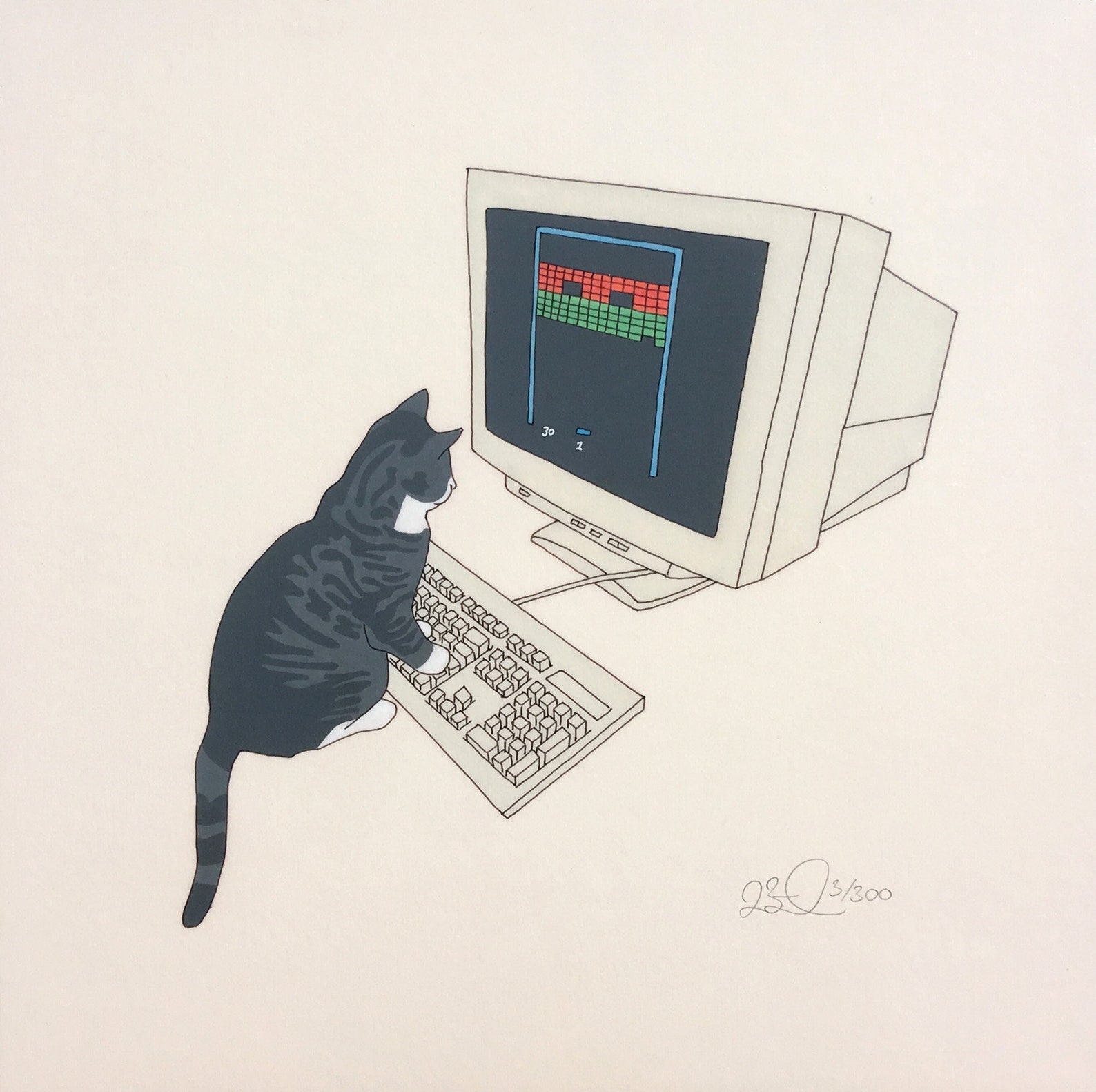 Cat and Old Computer Print - Etsy