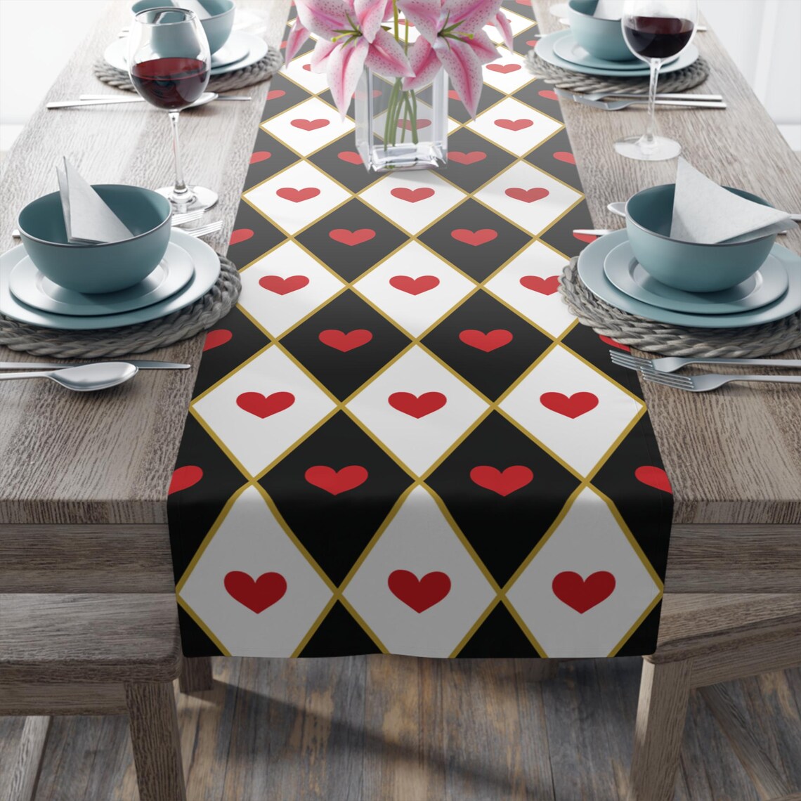 Alice in Wonderland Table Runner: Argyle Heart Tea Party Decor - Etsy