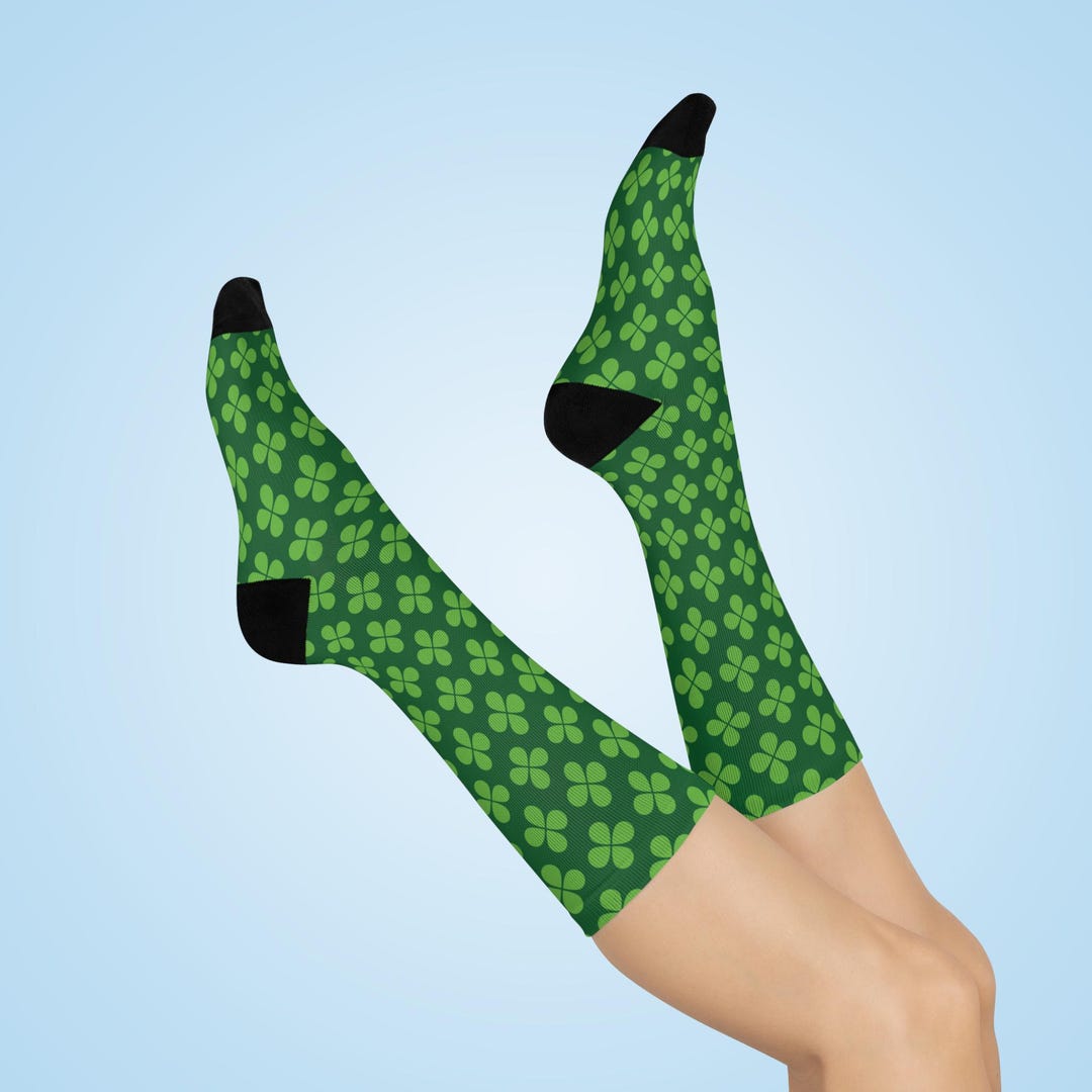 Shamrock Pattern Socks, Four Leaf Clover Socks, St. Patrick's Day Socks ...