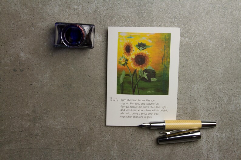 Sunflower Card With Poem and Painting as an Art Print, to Encourage a ...