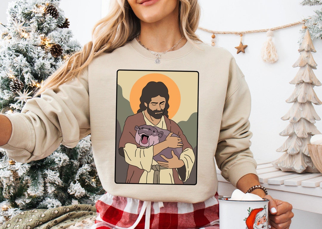 Jesus Moo Deng Christmas Shirt, Funny Christmas Baby Hippo Shirt, Merry ...