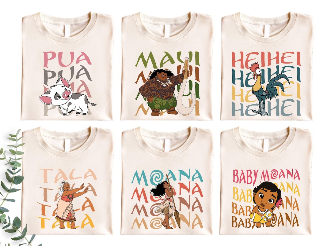 Disney Moana Characters Shirt, Disney Moana Hei Hei Pua Maui Matching ...