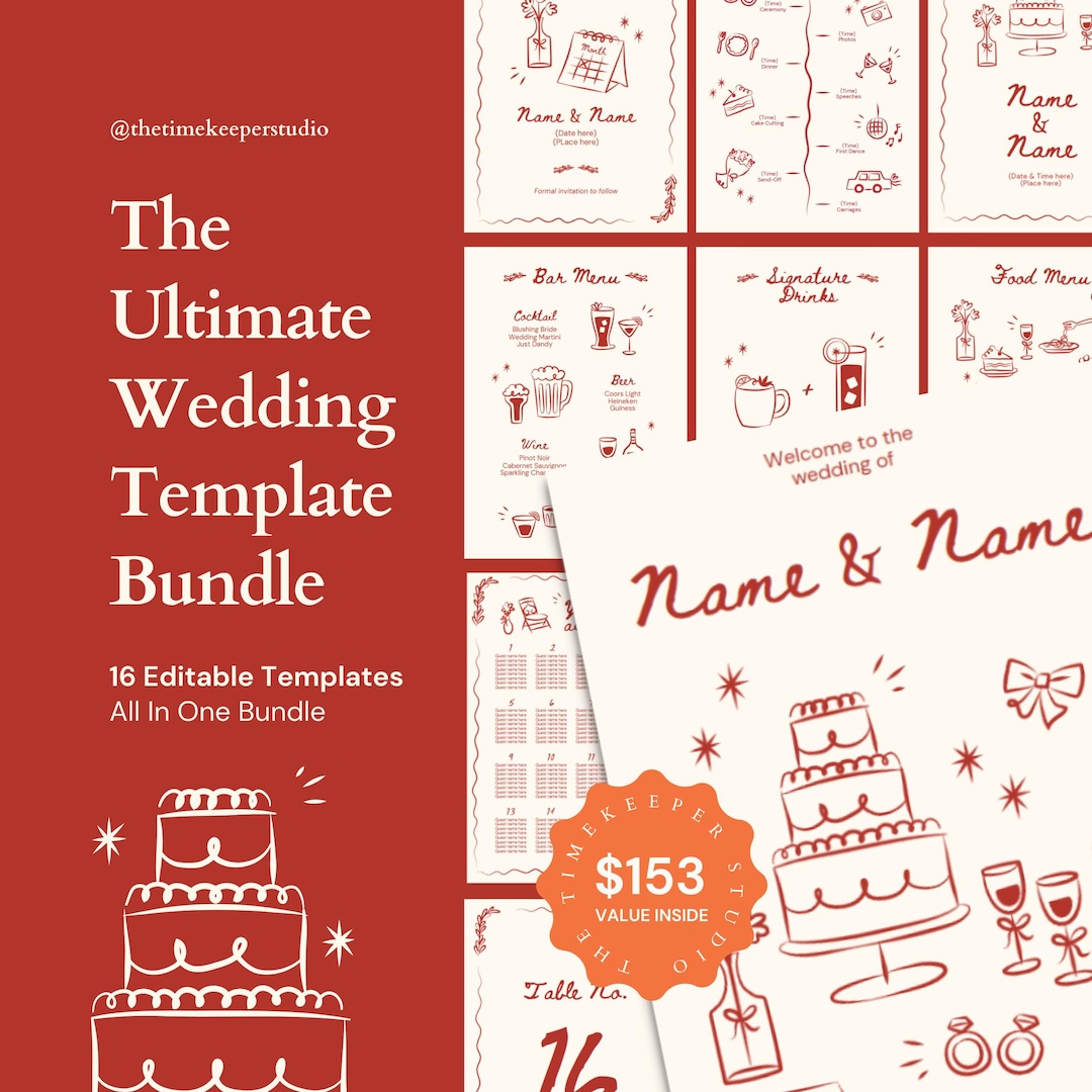 Complete Wedding Templates Bundle, Hand-drawn Wedding Signage ...