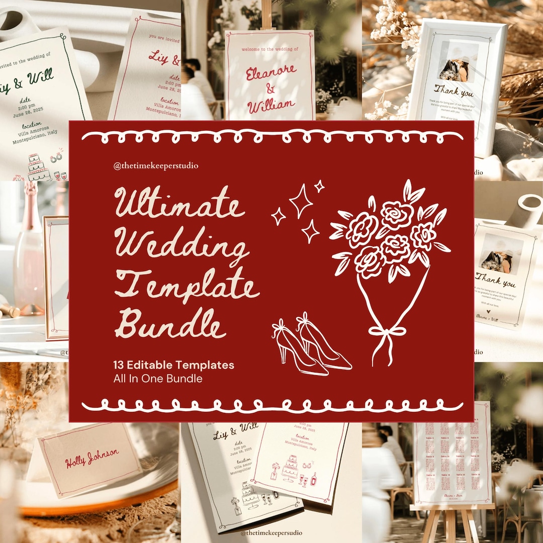Complete Wedding Bundle Templates Hand-drawn Wedding Signage Whimsical ...