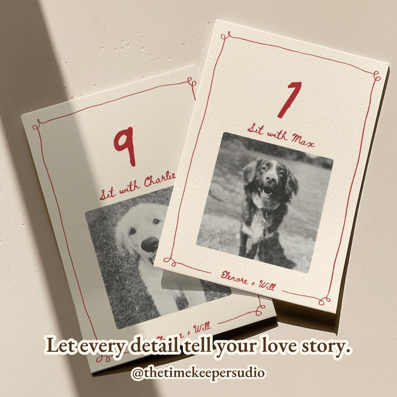 Dog Photo Wedding Table Numbers Template Cute Unique Handwritten ...