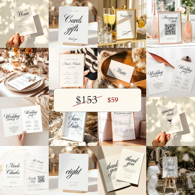 Classy Wedding Template Bundle, Black & White Elegant Wedding Signs ...