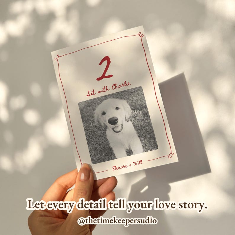 Dog Photo Wedding Table Numbers Template Cute Unique Handwritten ...