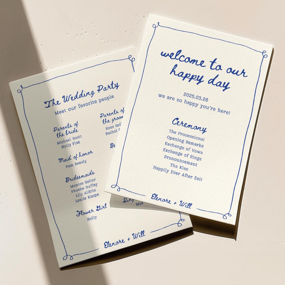 Vintage Wedding Program Template Hand-drawn Whimsical Ceremony Card ...