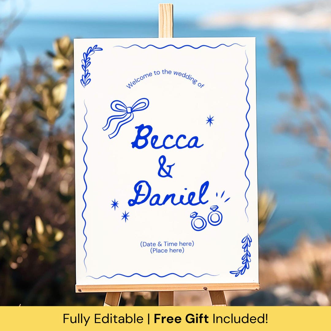 Whimsical Wedding Welcome Sign Template Hand-drawn Illustration Wedding ...