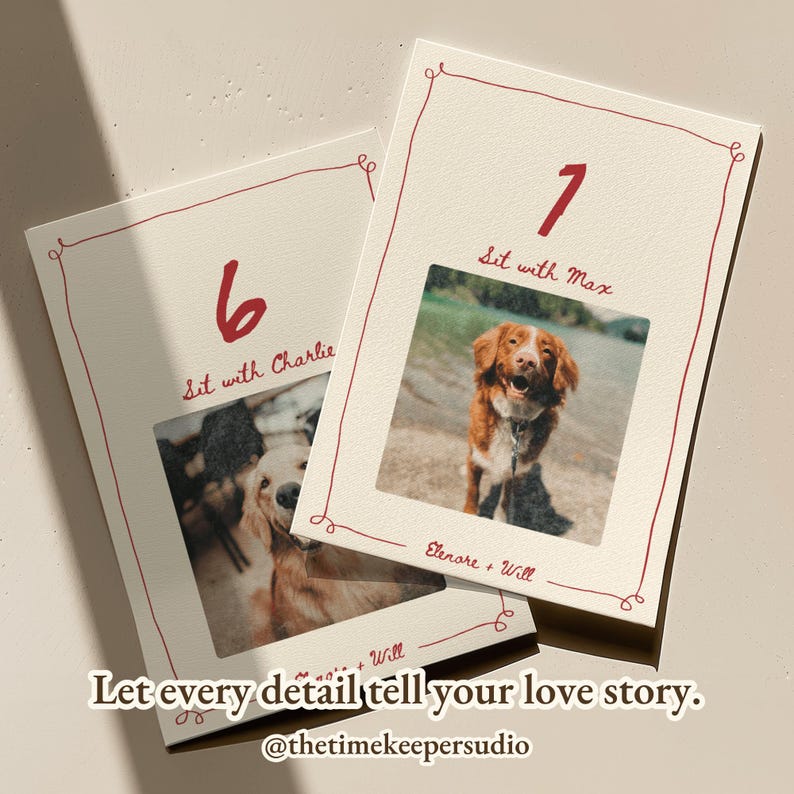 Dog Photo Wedding Table Numbers Template Cute Unique Handwritten ...
