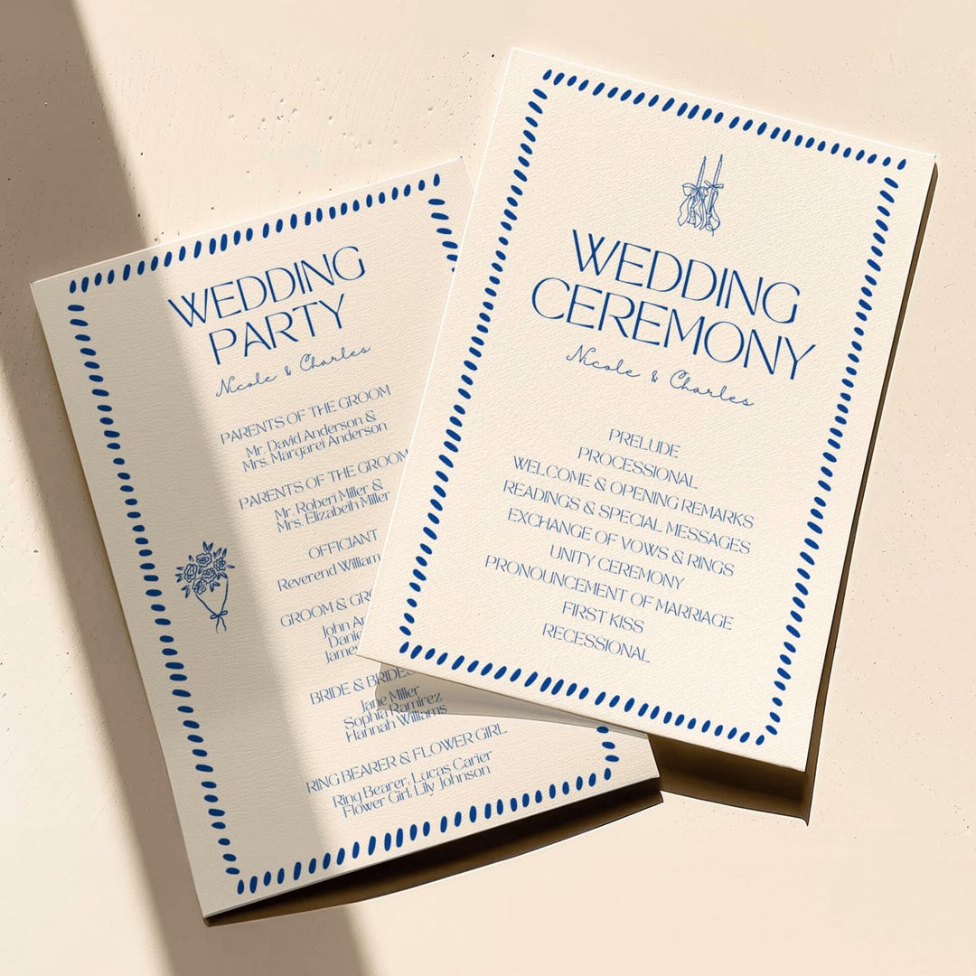 Unique Wedding Program Template Hand-drawn Whimsical Ceremony Card ...