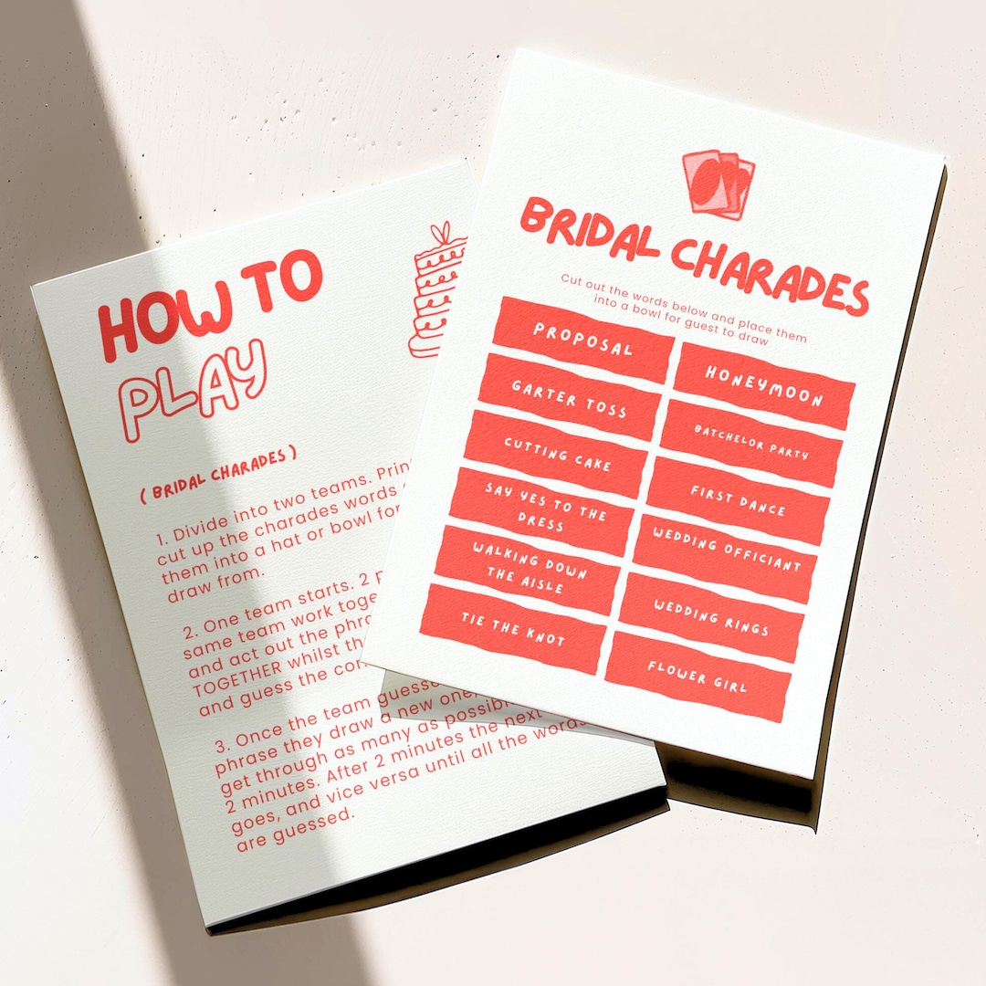 Bridal Charades Game, Funny Bridal Shower Printable, Fun Wedding Shower ...