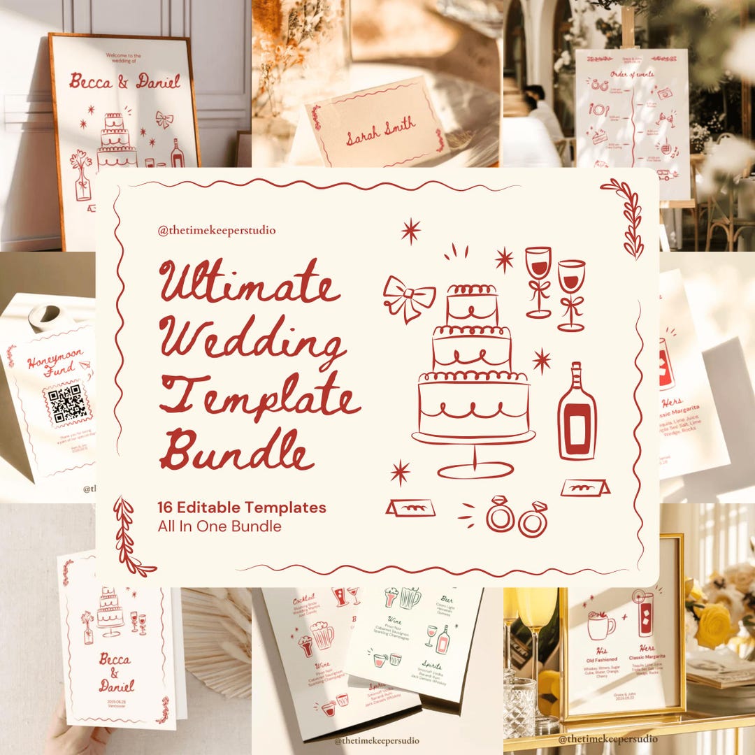 Ultimate Wedding Bundle Templates Hand-drawn Wedding Signage Whimsical ...