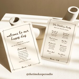 Vintage Wedding Program Template Hand-drawn Whimsical Ceremony Card Customizable Boho Order of ...