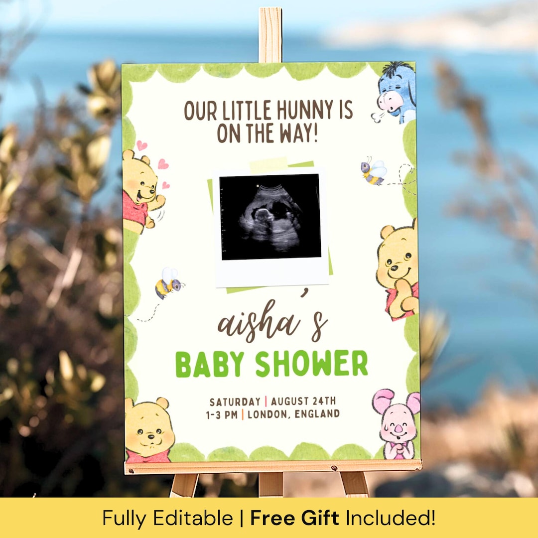 Winnie the Pooh Baby Shower Welcome Sign Sonogram Template Our Little ...