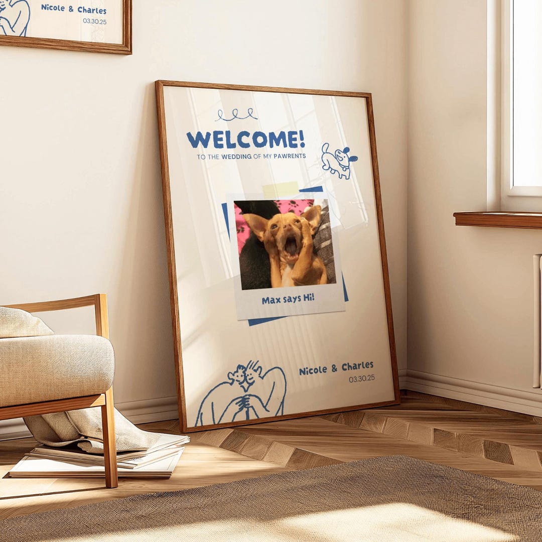 Dog Wedding Welcome Sign Template, Hand-drawn Wedding Sign With Photo ...