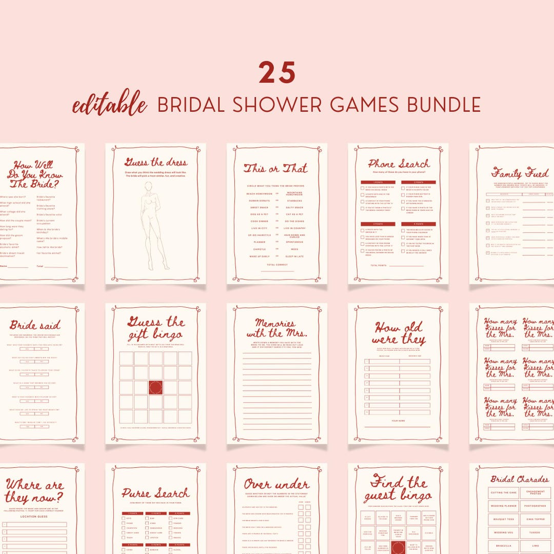 Bridal Shower Games Bundle, Printable Wedding Shower Games, Editable ...