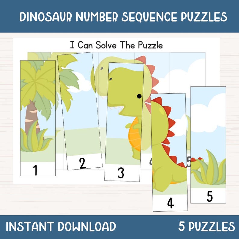 Dinosaur Number Sequence Count1-5 Puzzle Set - Printable Instant ...
