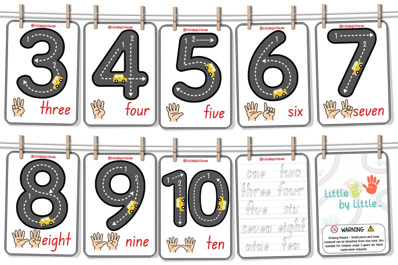 Number Tracing Flashcards, Cars Roads Theme 0-10, Counting With Hand ...