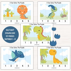 Dinosaur Number Sequence Count1-5 Puzzle Set - Printable Instant ...