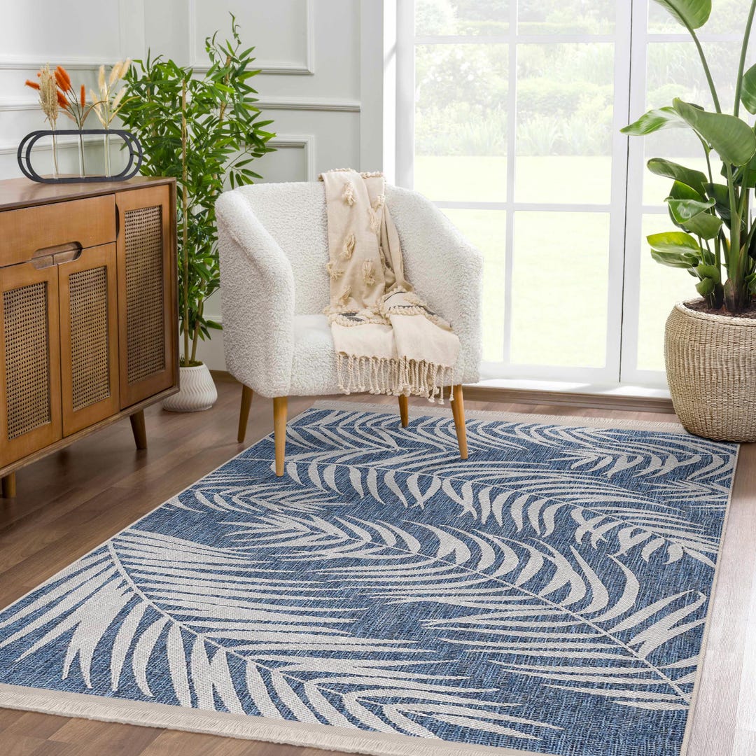 Tropical Palm Leaf Area Rug -island Non Skid Throw Rug-botanical ...