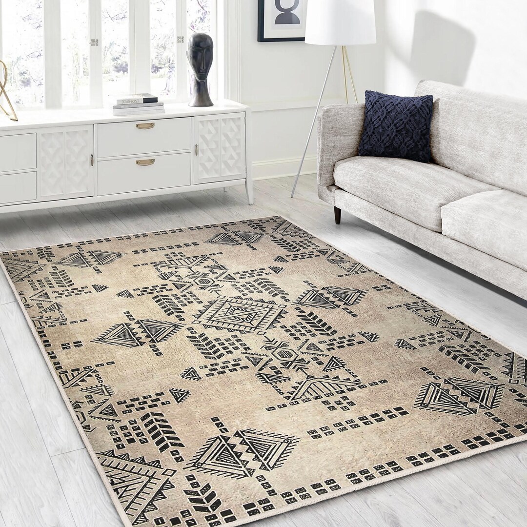 Aztec Nordic Area Rug - Terracotta Rubber Backing Throw Rug-native ...