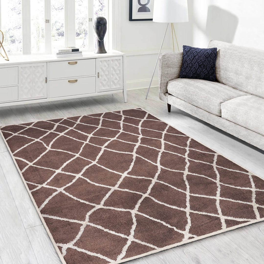 Curved Abstract Accent Rug - Lines Non Slip Area Rug - Ethnic Washable ...