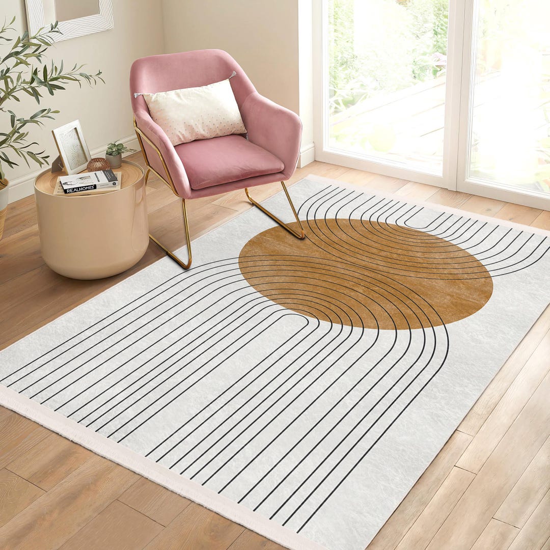Ellipse Modern Art Accent Rug - Yellow Skid Proof Rug-sun Washable ...