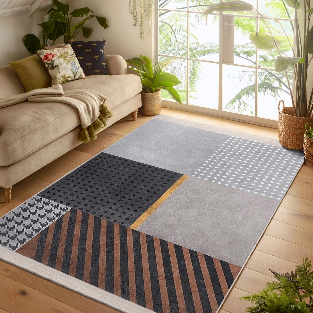 Houndstooth Patch Accent Rug -polka Dot Washable Carpet-multi Texture ...