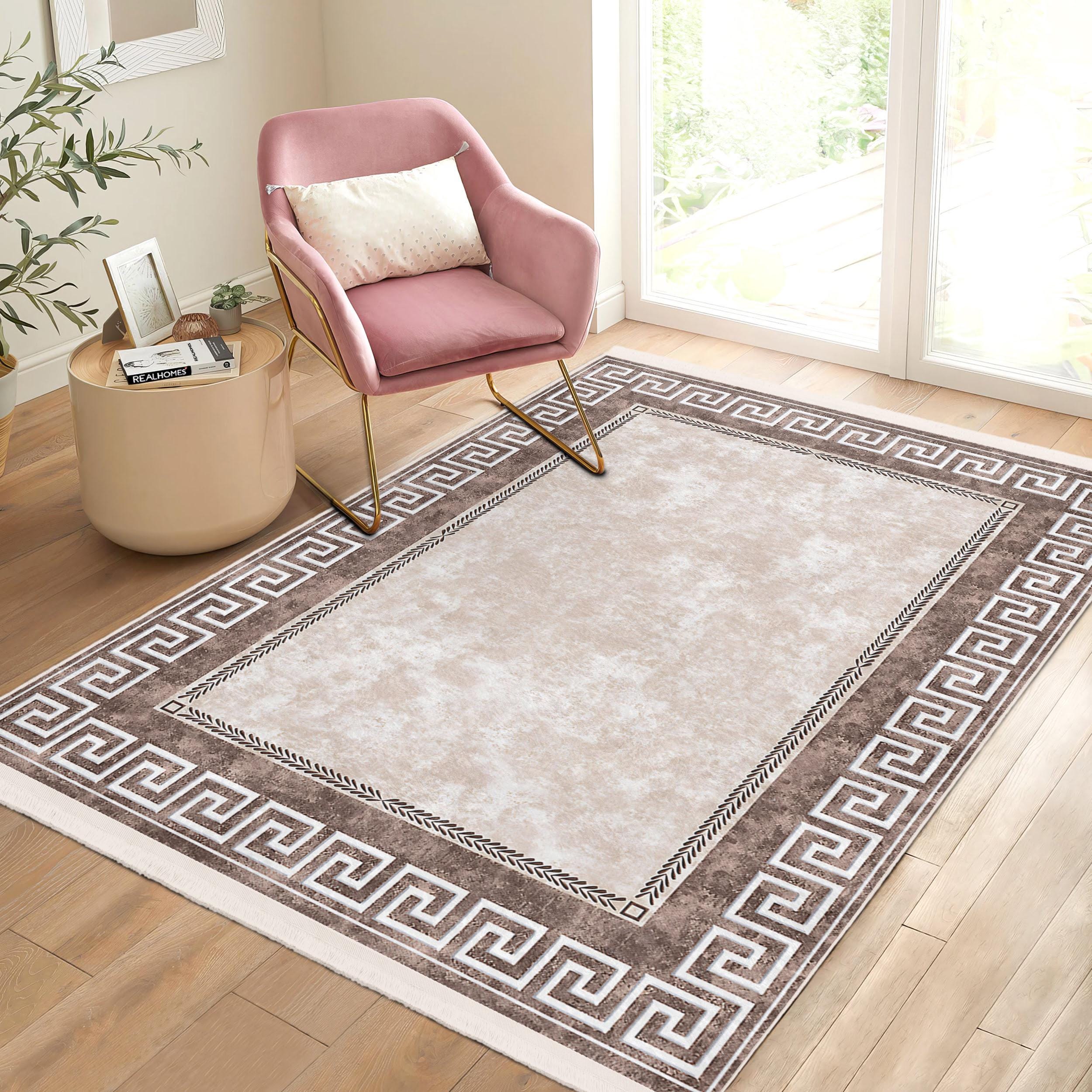 Neoclassical Modern Accent Rug - Meander Washable Carpet - Fret Runner ...