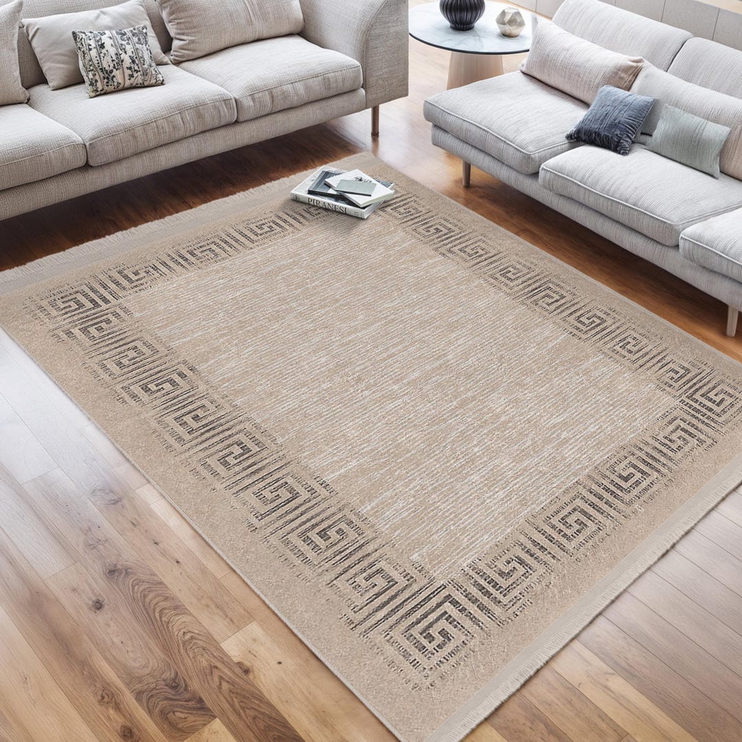 Greek Key Ancient Accent Rug - Meander Washable Carpet - Hellenic Runner - Cultural Skid Proof ...