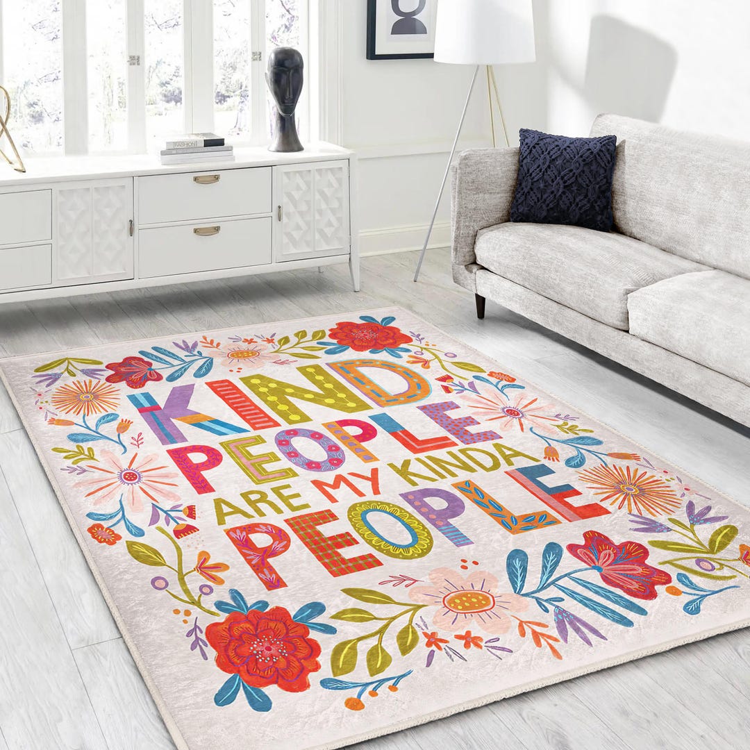 Kind People Positive Energy Accent Rug-floral Slipproof Rug-typography ...