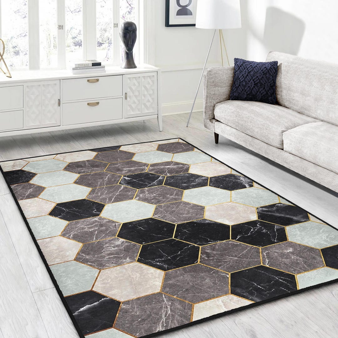 3D Hexagon Gift Accent Rug-marble Effect Gift Carpet-stone Runner ...