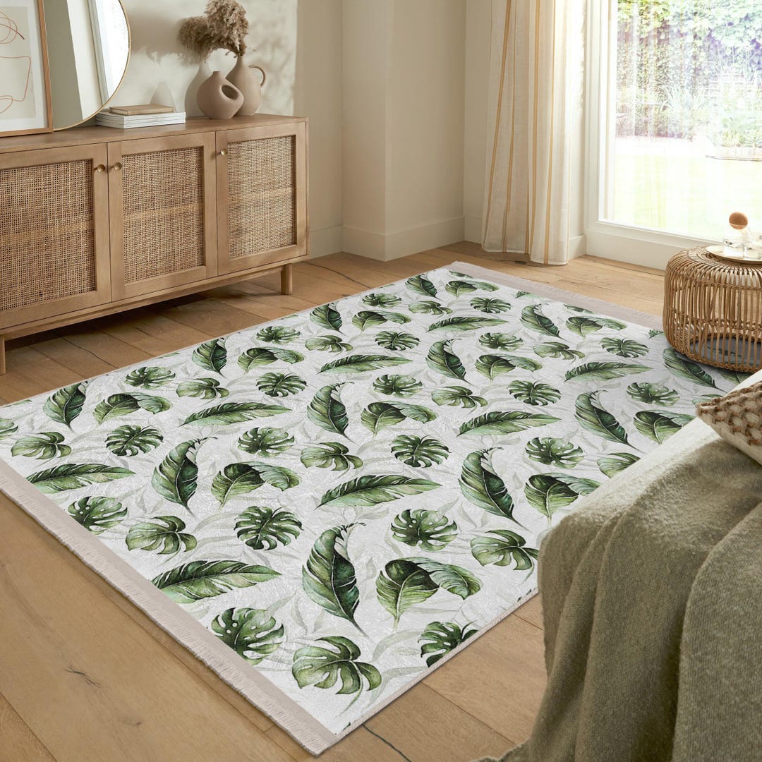 Scethy Palm Leaf Area Rug - Forest Carpet - Jungle Runner - Nature Slip ...