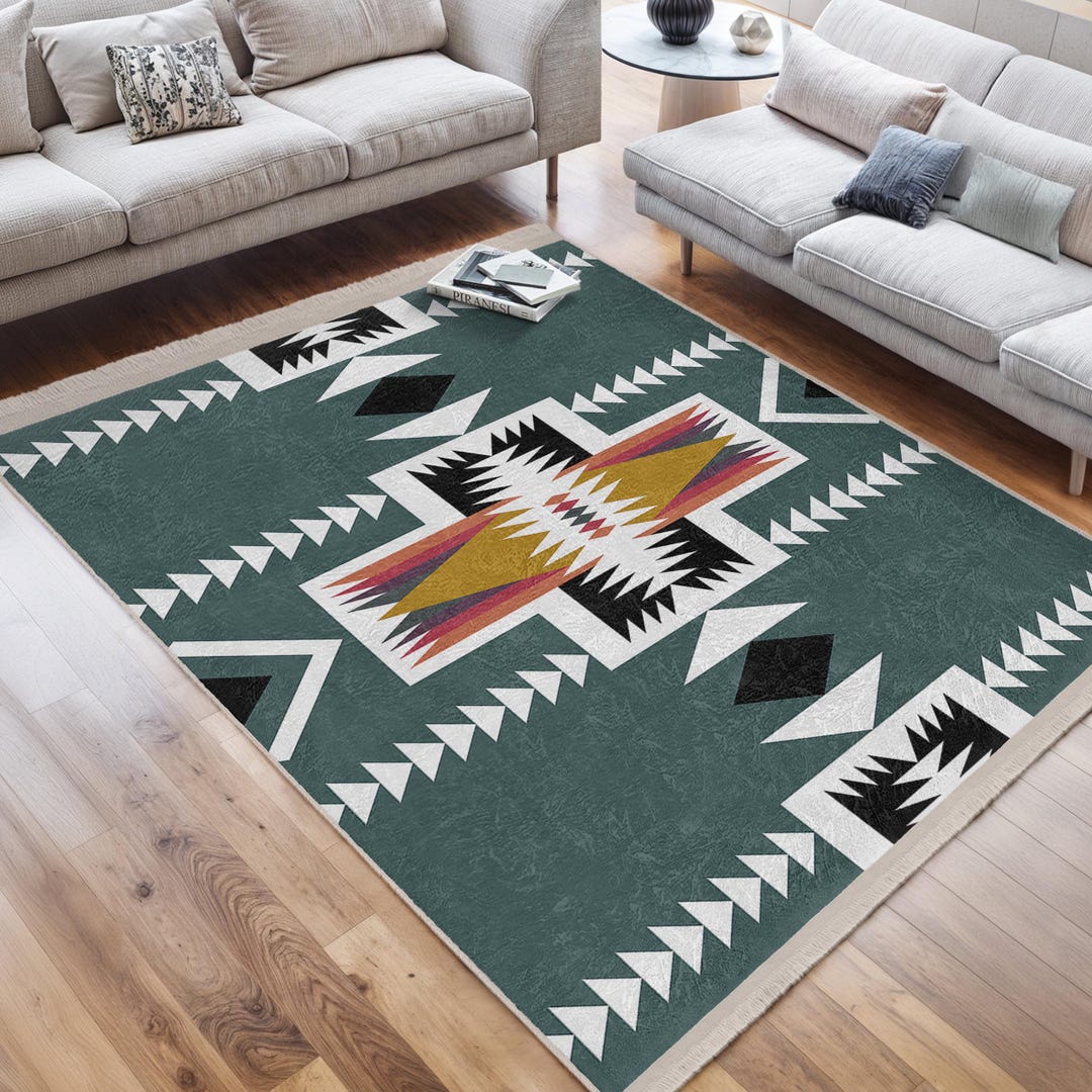 Navajo Aztec Accent Rug -traditional Non Skid Area Rug-desert Washable ...