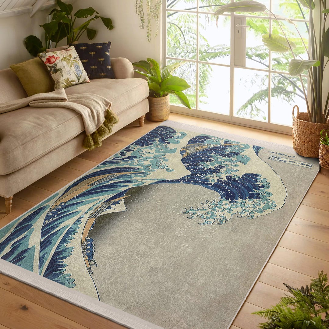 Japanese Kanagawa Area Rug - Great Wave off Fuji Mount Rug-coastal ...