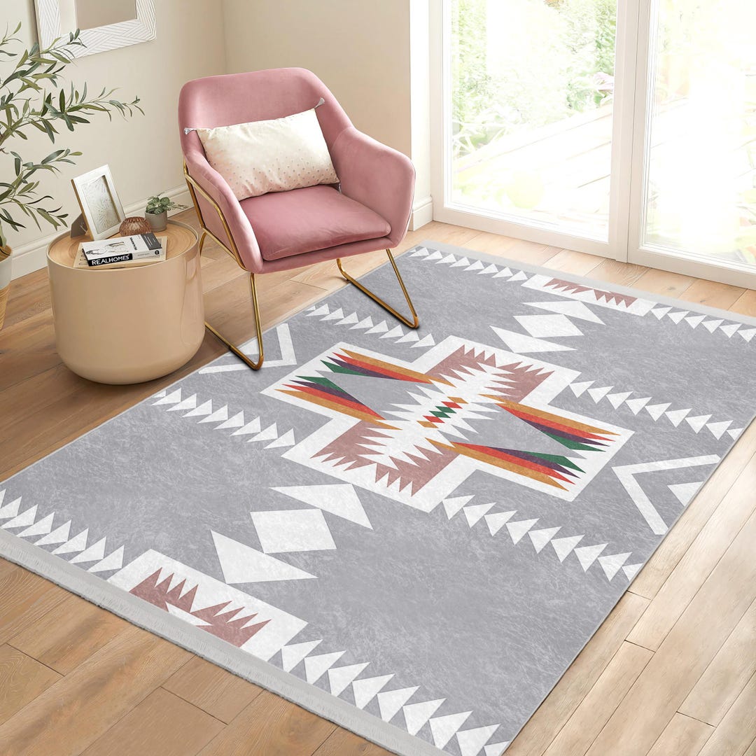 Bohemian Vintage Accent Rug - Farmhouse Non Skid Area Rug -symmetric ...