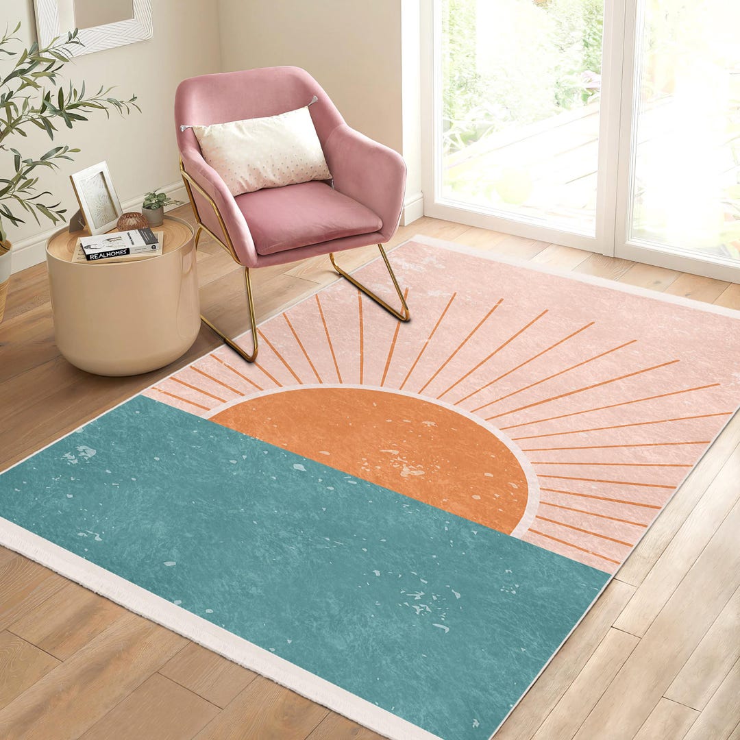 Retro Tropical Sunset Area Rug-sunrise Carpet-coastal Runner-sunburst ...