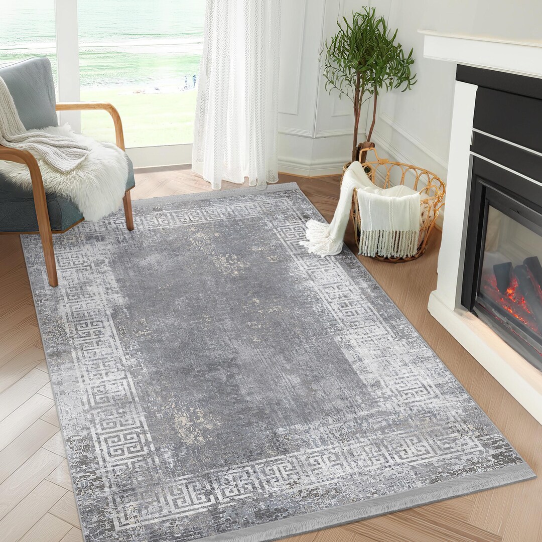 Classic Meander High Traffic Rug -greek Key Rubber Backing Throw Rug ...