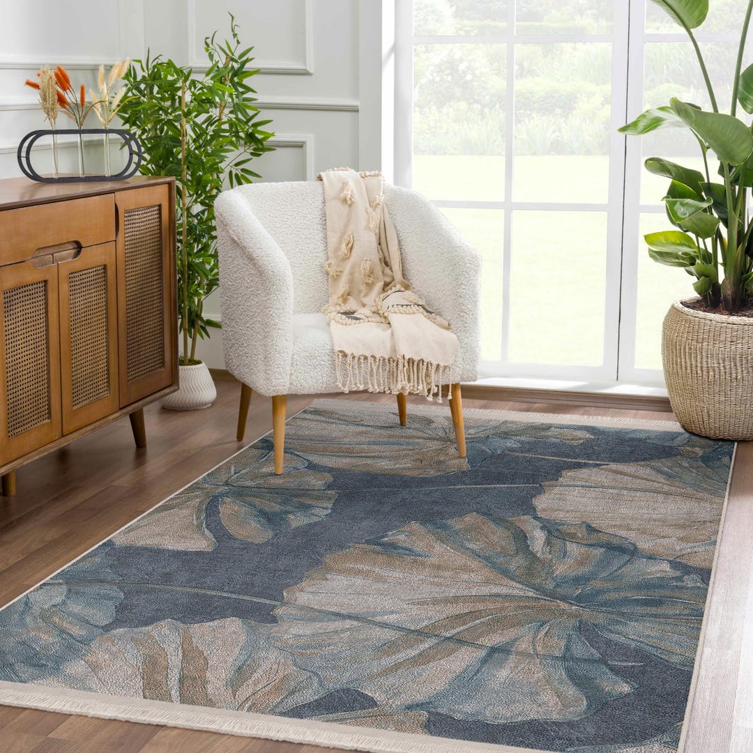 Giant Monstera Gift Area Rug - Watercolor Washable Carpet -tropical ...
