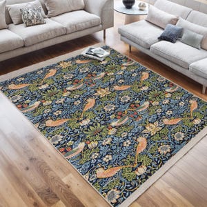 Strawberry Thief Area Rug -william Moris Blue Gothic Carpet - Bird Bush ...