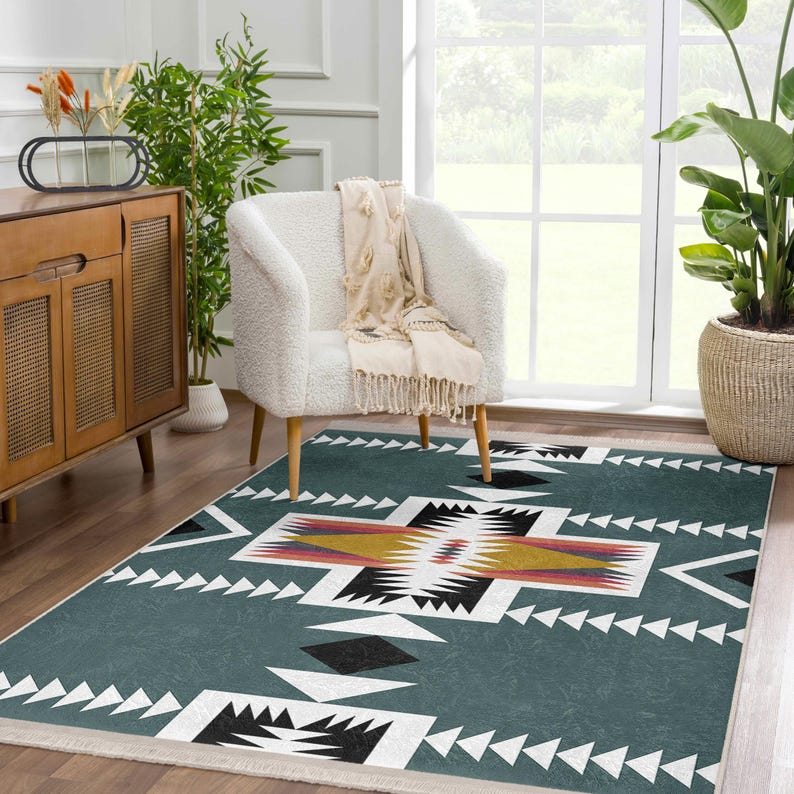 Navajo Aztec Accent Rug -traditional Non Skid Area Rug-desert Washable ...