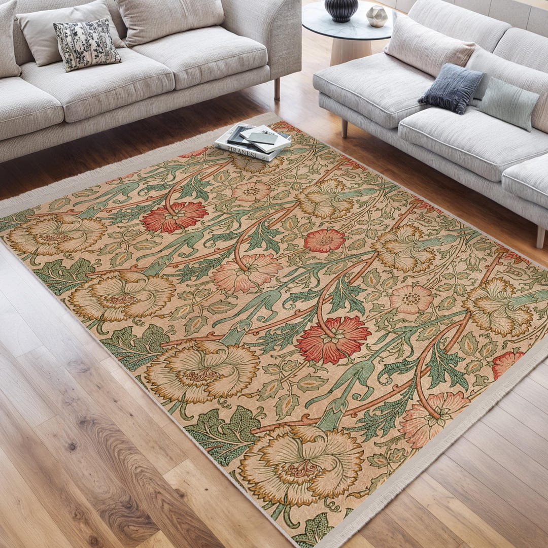 William Morris Artsy Scetch Rug-vintage Flower Rose Beige Artisan ...