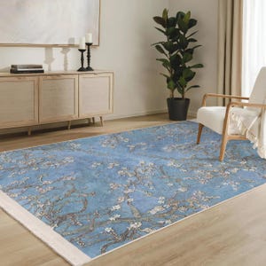 Blue Oil Painting Area Rug - Tree of Life Carpet - Branch Runner ...