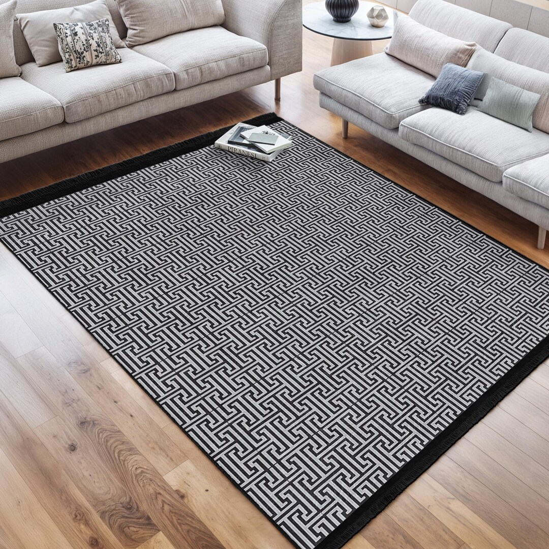 Labyrinth Maze Area Rug - Greek Key Rubber Backing Throw Rug - Hellenic ...