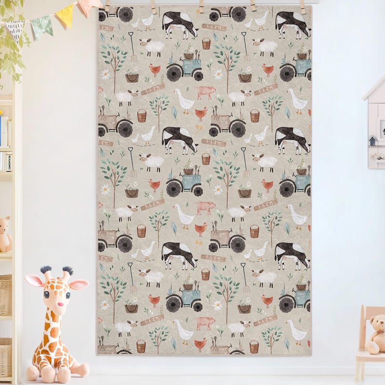 Green Farm Life Activity Rug - Barn Animals Newborn Carpet - Goose ...