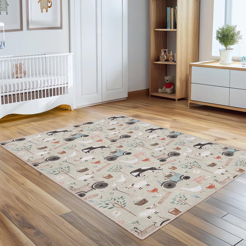 Green Farm Life Activity Rug - Barn Animals Newborn Carpet - Goose ...