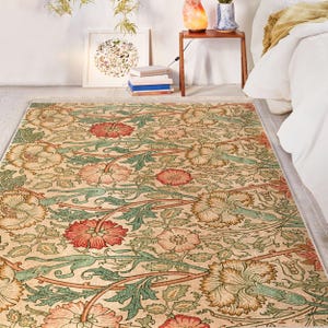 William Morris Artsy Scetch Rug-vintage Flower Rose Beige Artisan ...